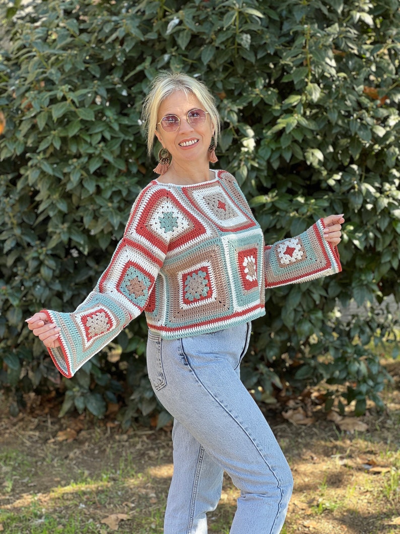 Crochet Granny Square Jumper: Custom Cotton Yarn Sweater - Etsy