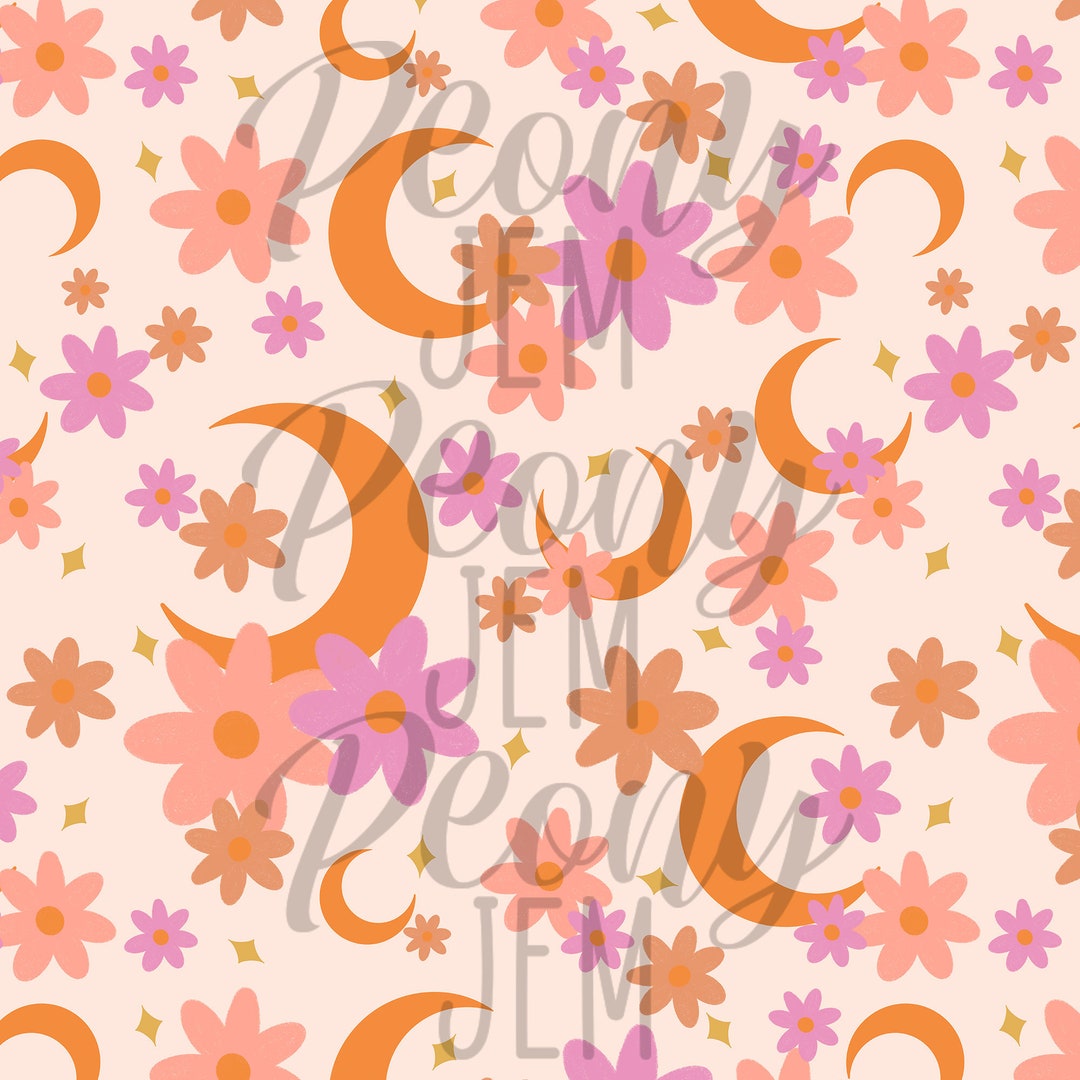 Moon Seamless Design // Luna Design // Retro Floral // Seamless Pattern ...