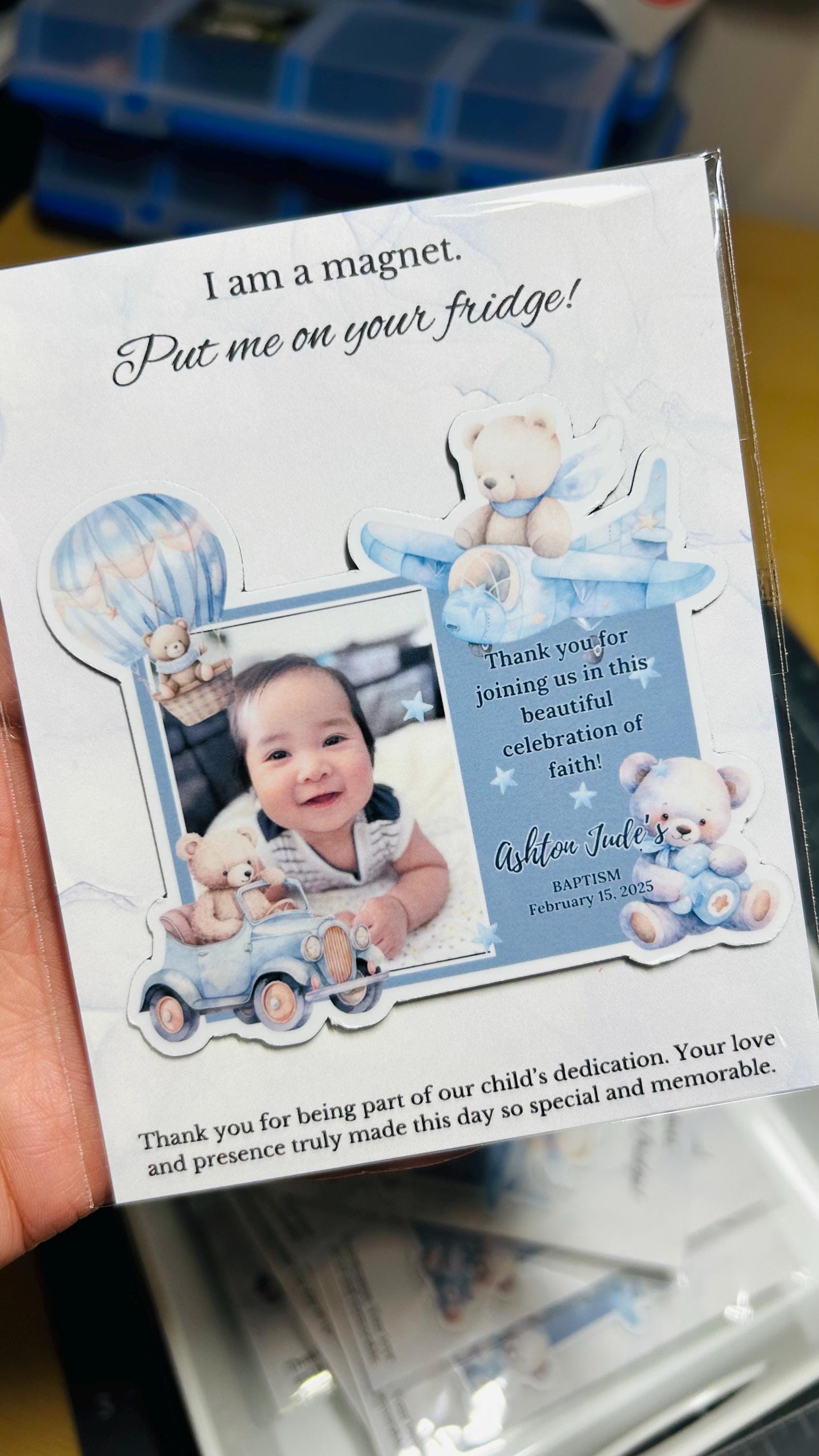 Custom Fridge/ref Magnets, Teddy Bear Christening Ref Magnet, Bear ...