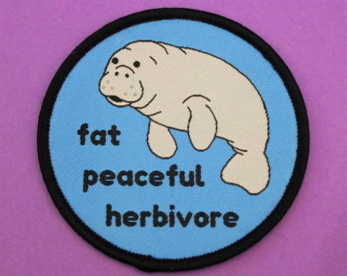Fat Peaceful Herbivore Manatee Patch /// Vegan Vegetarian Body Posi ...