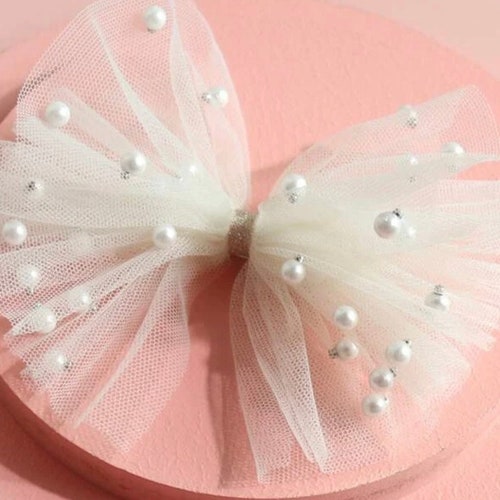 The Tutu Princess Bow Soft Pink Tulle With Pearls Clip or - Etsy