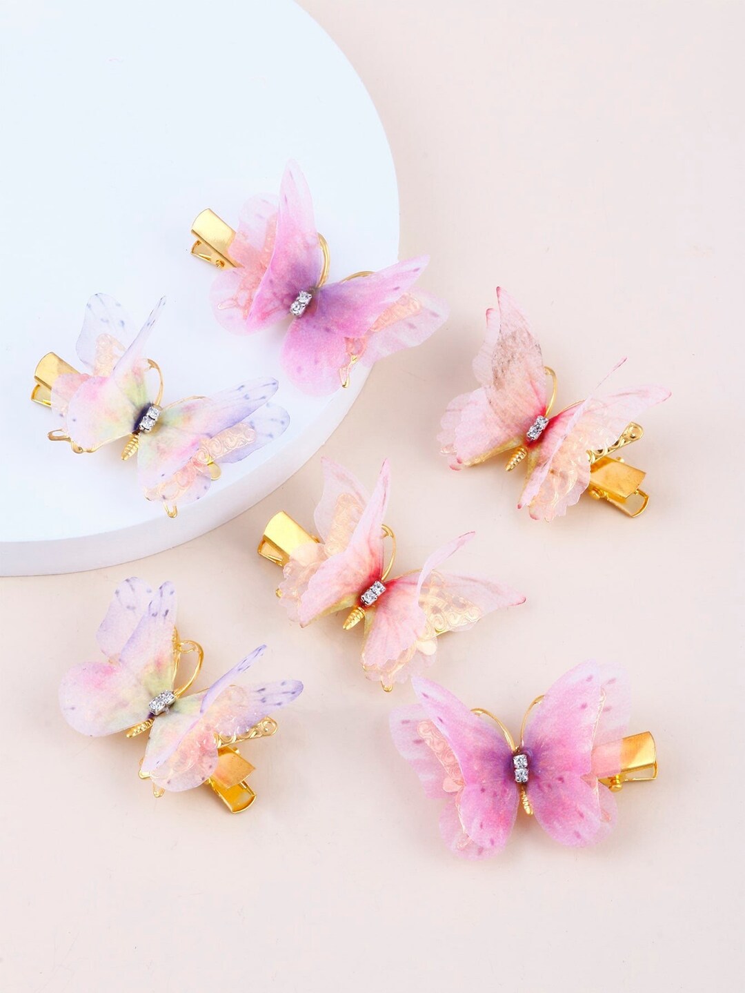Cotton Candy Pink & Gold Butterfly Clips-butterfly Clips - Etsy