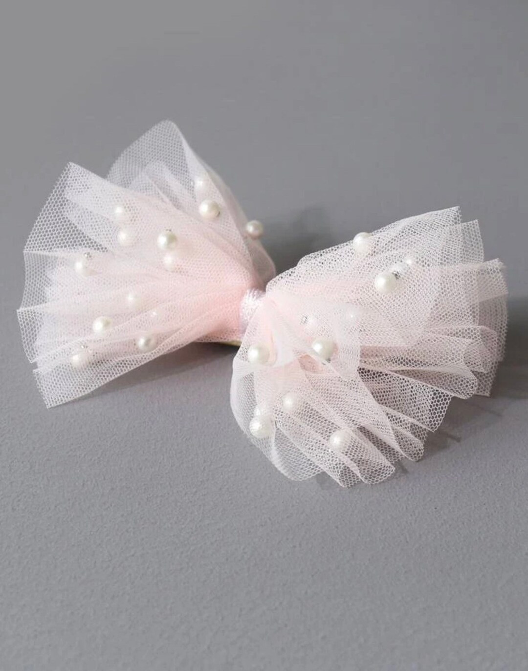 The Tutu Princess Bow Soft Pink Tulle With Pearls Clip or - Etsy