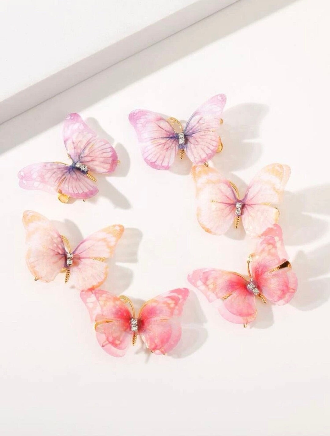 Tropical Sherbet Butterfly Hair Clips Pink Floral Fairy Butterfly ...