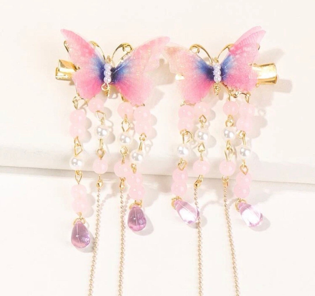 Pink Butterfly Dangle Clips Moving Butterfly Hair Accessories, Hair ...