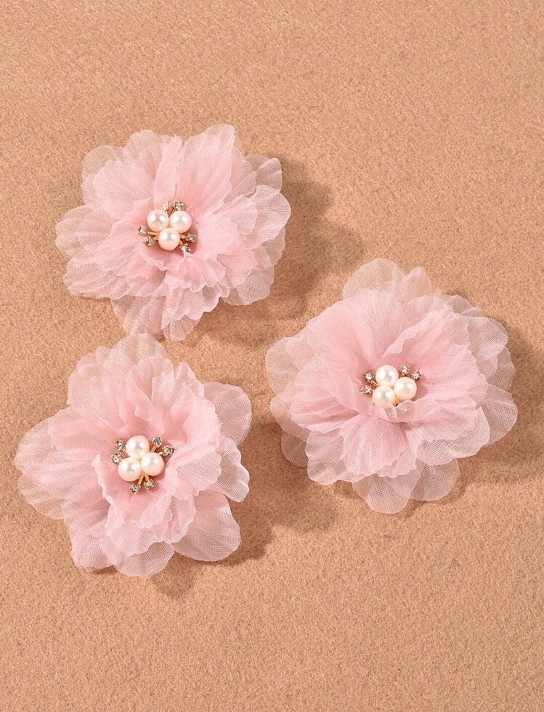 Soft Pink Flower Clips Set of 3 Flower and Rhinestone Clips - Etsy