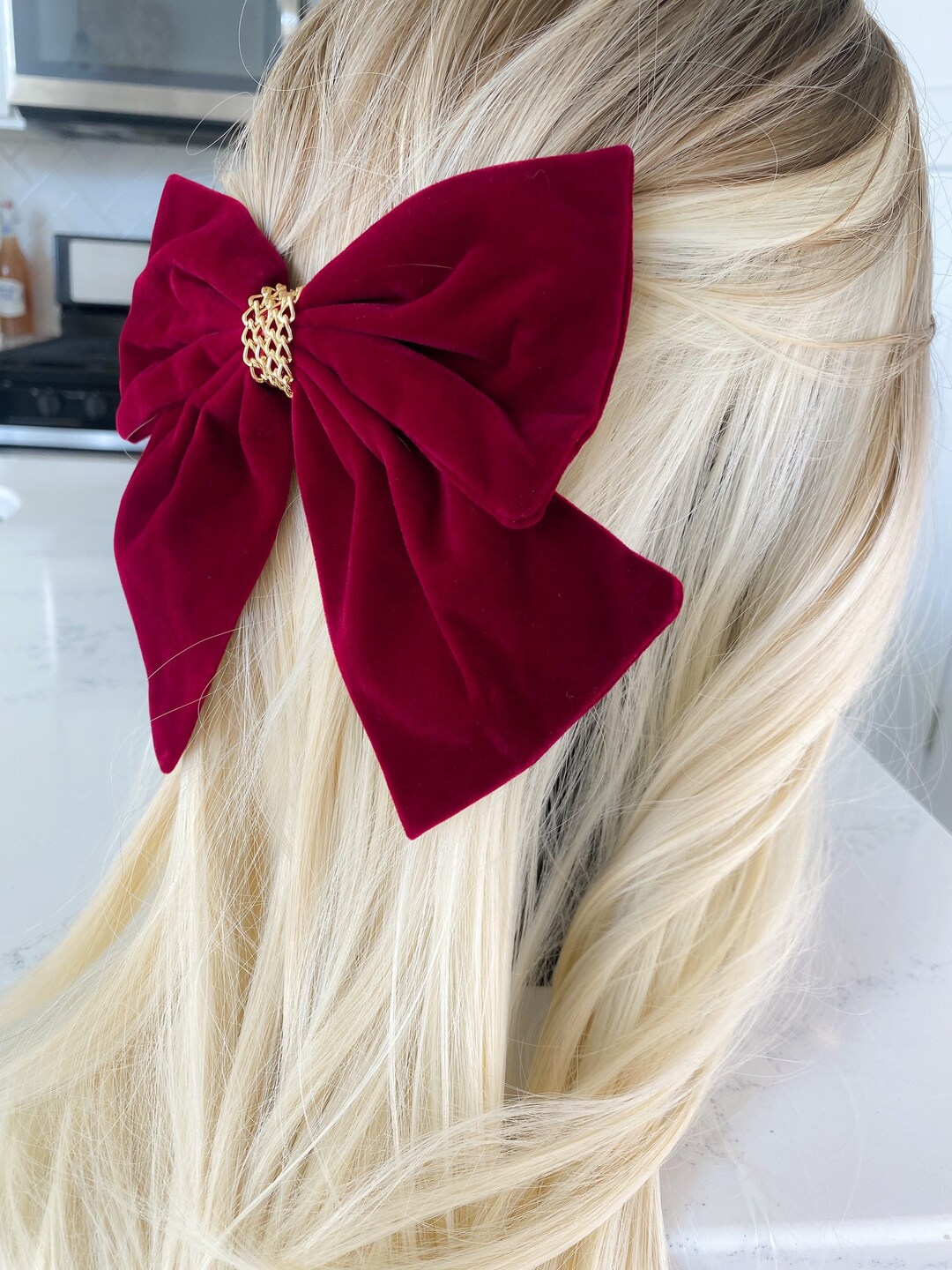 The Holly Red Bow Big Double Layered Bright Christmas Red - Etsy