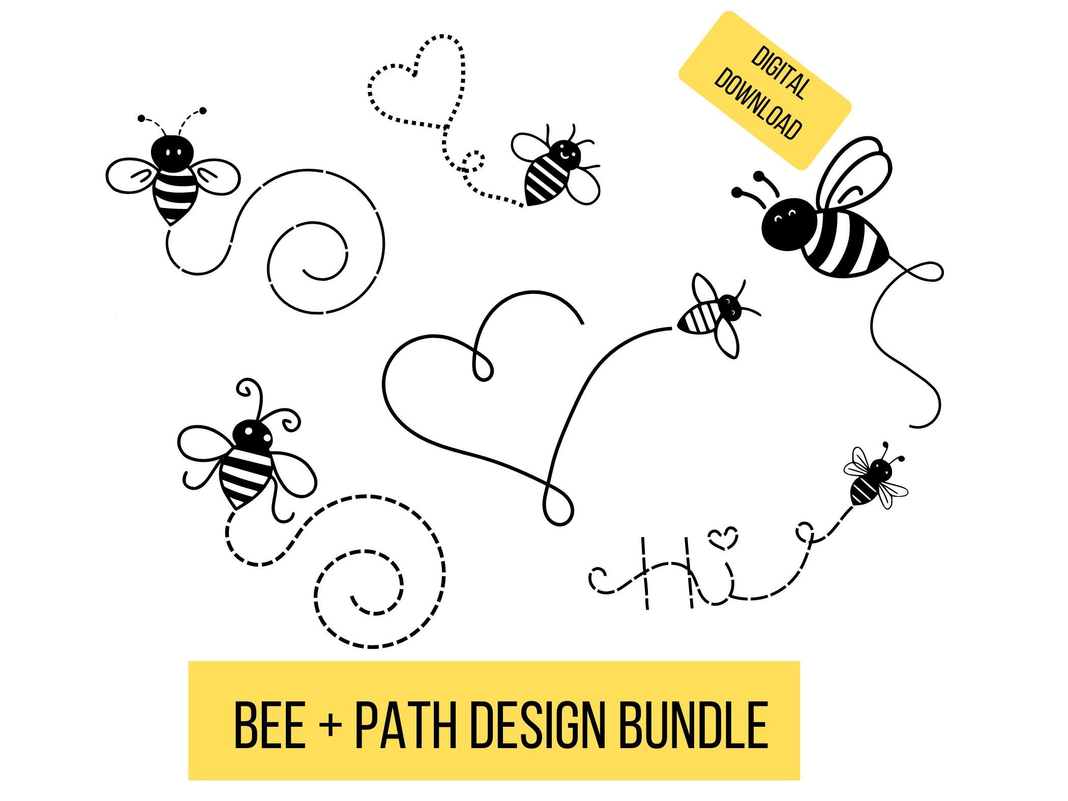 Bee Path Bundle Svg, Png Files, Honeybee Clip Art, Bee Line Art ...