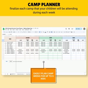 Ultimate Summer Camp Planner Spreadsheet, Camp Expense Tracker, Digital ...