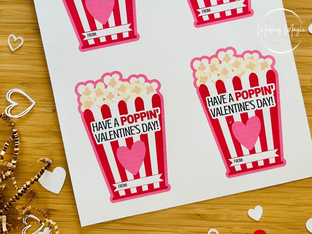 Poppin' Valentines PRINTABLE, Popcorn Valentines, Valentine's Day Card ...
