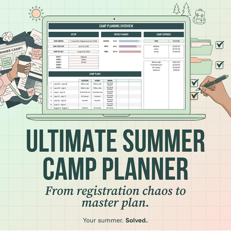 Ultimate Summer Camp Planner Spreadsheet, Camp Expense Tracker, Digital ...