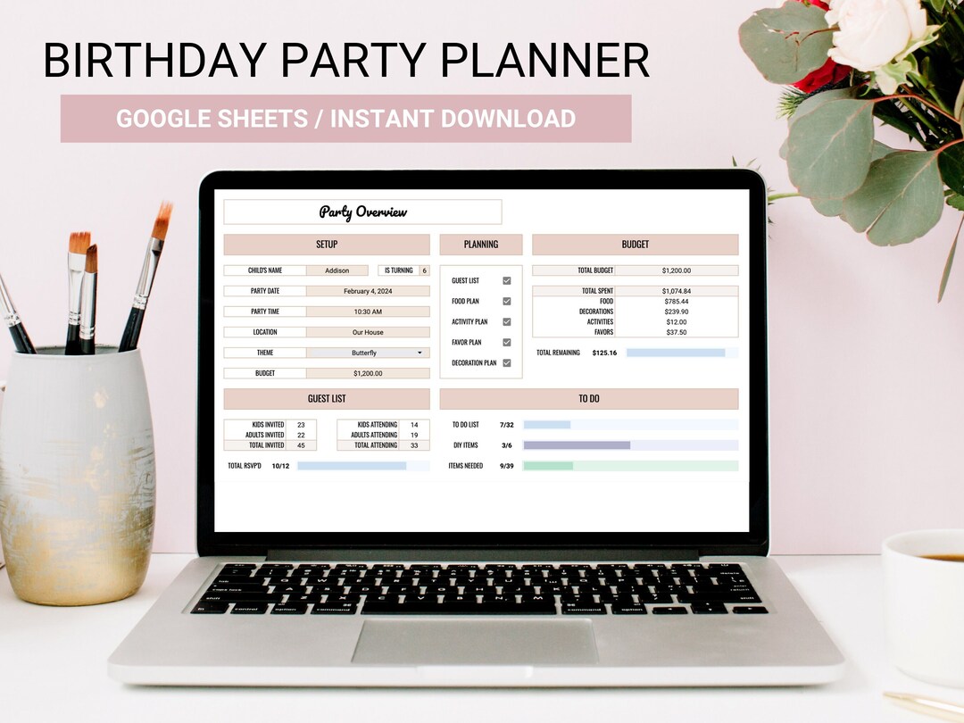 Complete Birthday Party Planner Spreadsheet, Party Expense Tracker ...