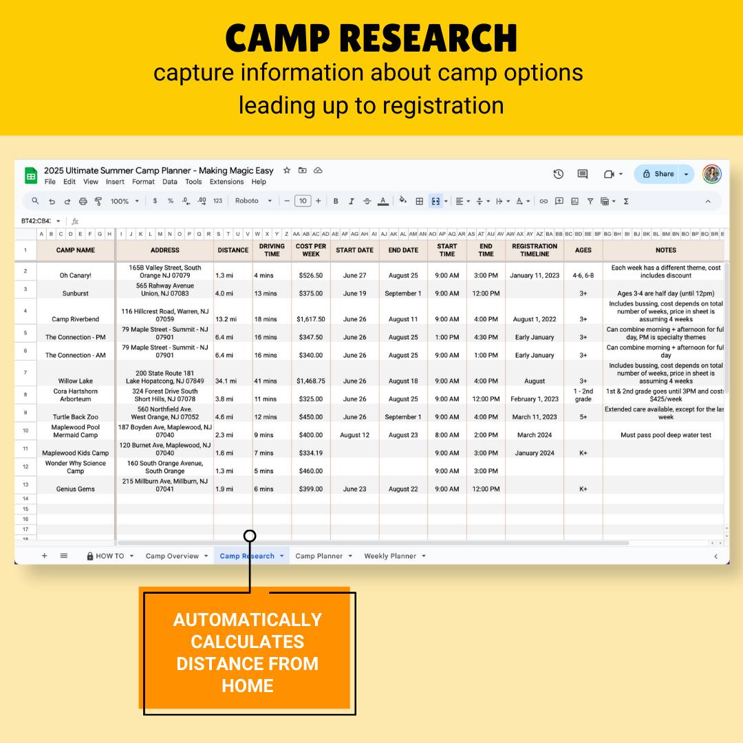 Ultimate Summer Camp Planner Spreadsheet, Camp Expense Tracker, Digital ...