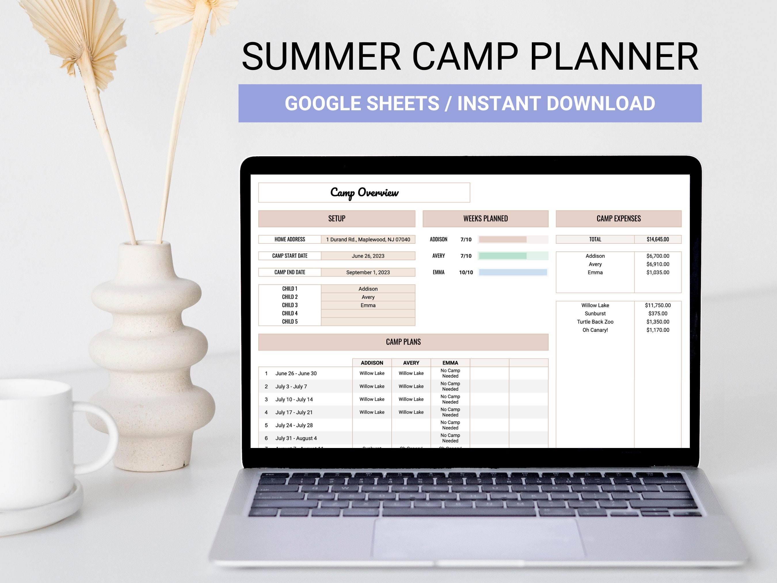 Complete Summer Camp Planner Spreadsheet Camp Expense Tracker Digital Complete Summer Camp Planner Spreadsheet Camp Expense Tracker Digital