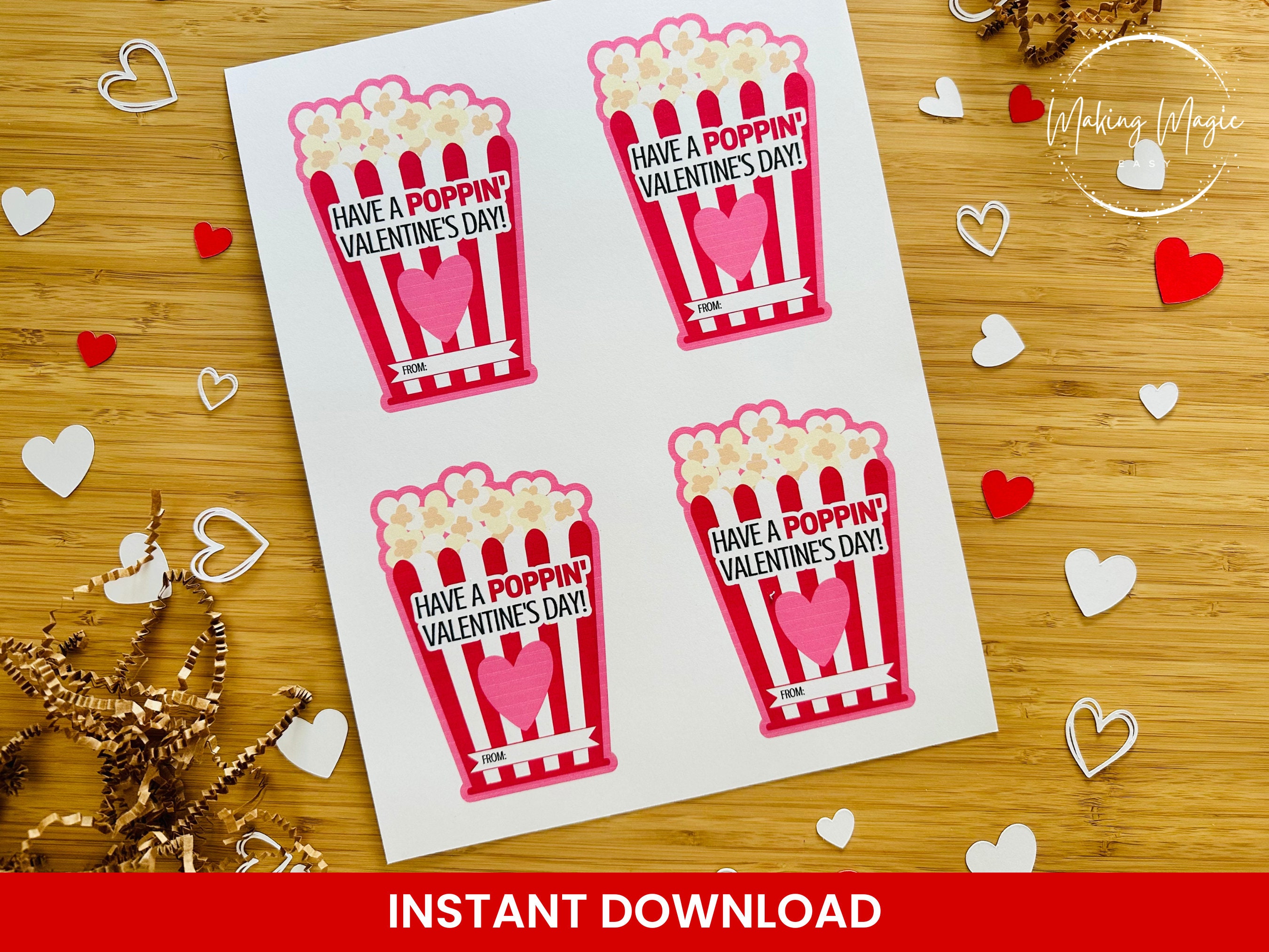 Poppin' Valentines PRINTABLE, Popcorn Valentines, Valentine's Day Card ...