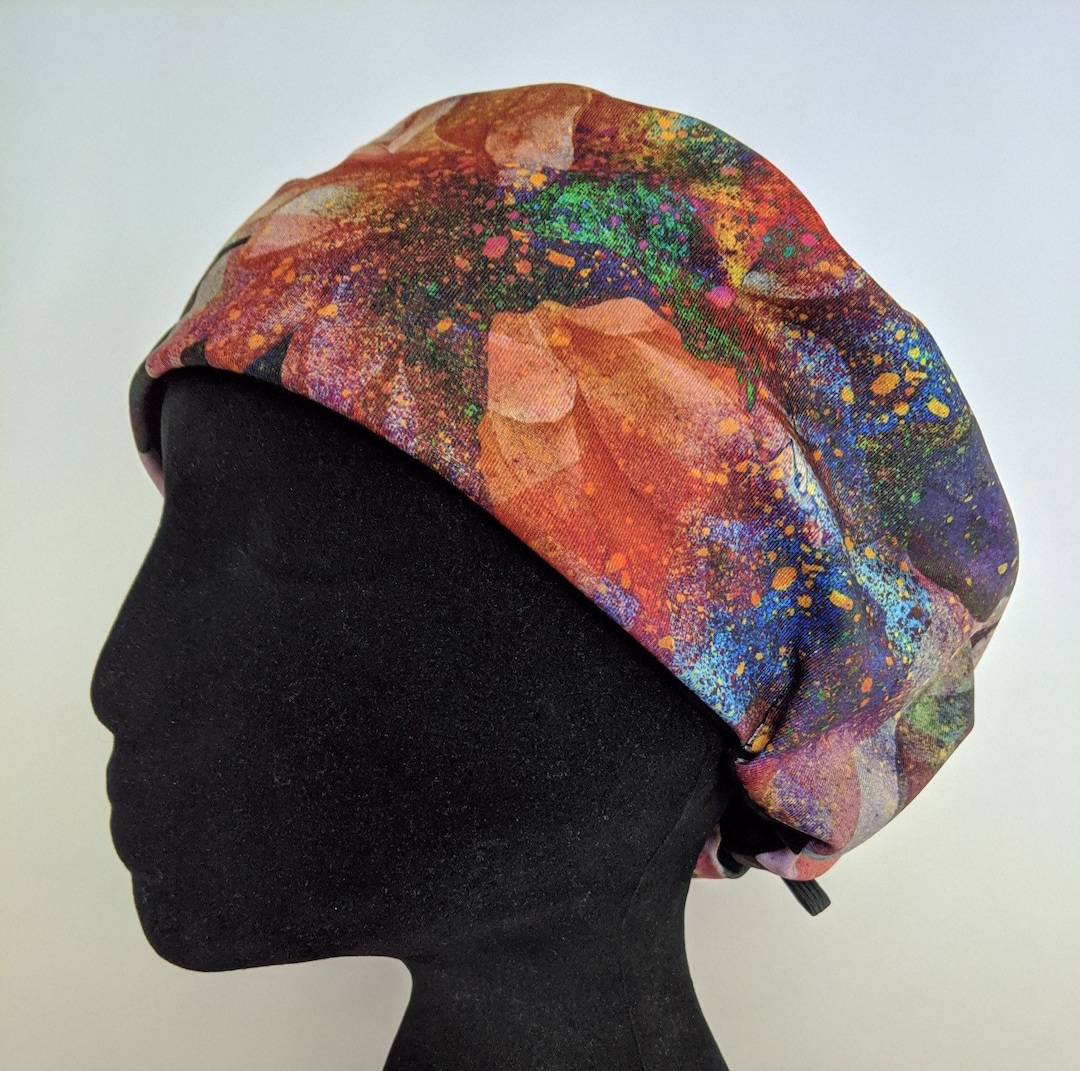 Color Blast, Leaf Print Scrub Cap, Woman Adjustable Surgical Hat With ...