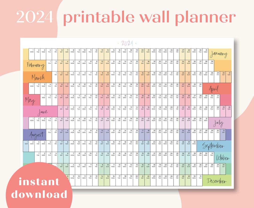2024 School Wall Planner Printable Calendar Rainbow School - Etsy