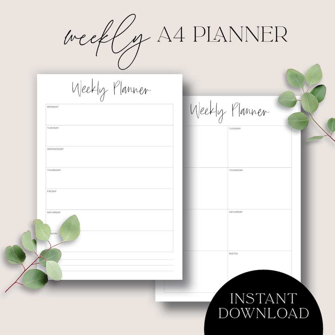 Weekly A4 Planner, Printable Planner, to Do List Planner, Print at Home ...