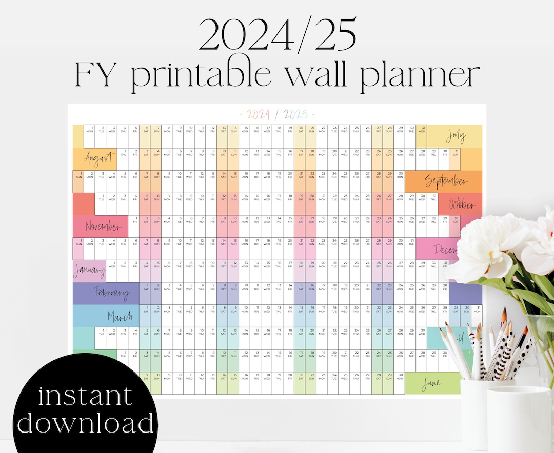 2024 / 2025 Australia Financial Year Wall Planner Rainbow, Printable ...