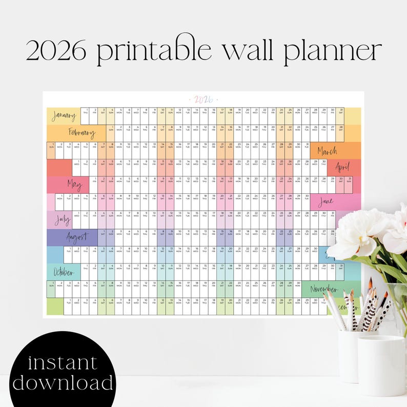 2026 Rainbow School Calendar: Printable Wall Planner (digital Download ...
