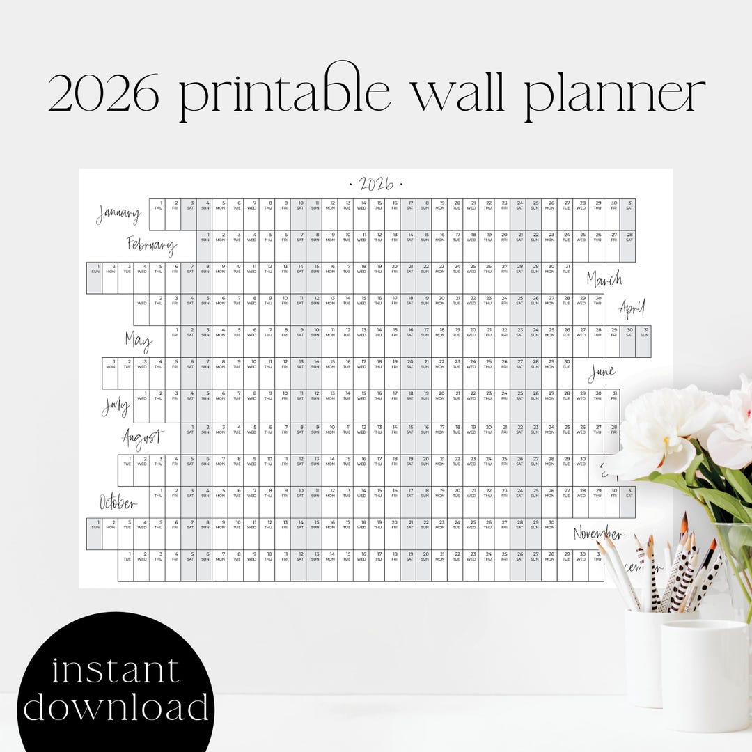 2026 Wall Planner, Printable Calendar, Family Calendar, Aligned ...