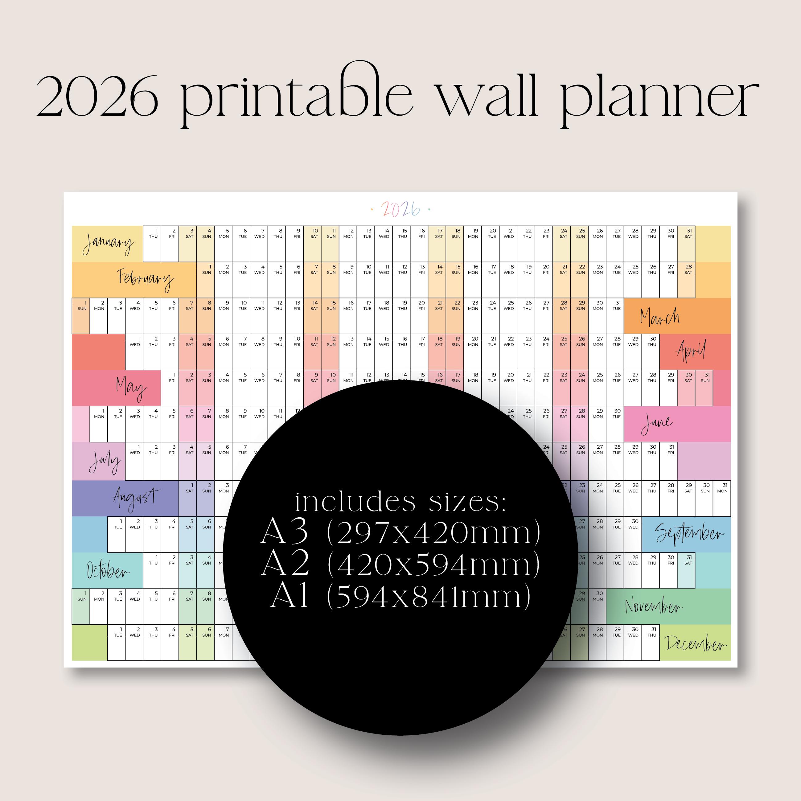2026 Rainbow School Wall Planner Calendar: A1 A2 A3 (digital Download ...