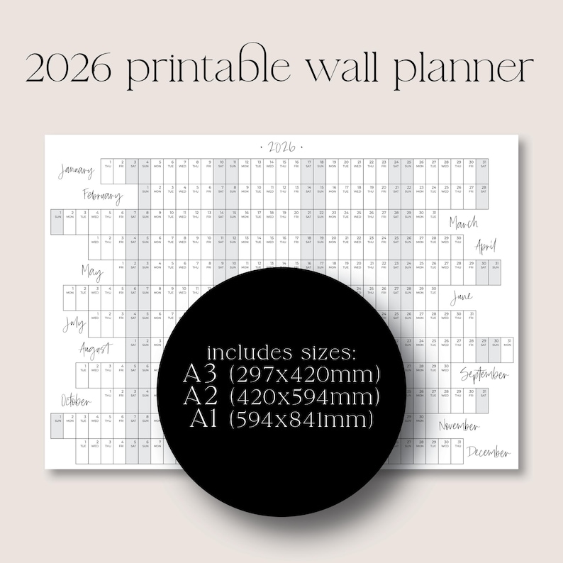 2026 Wall Planner, Printable Calendar, Family Calendar, Aligned ...