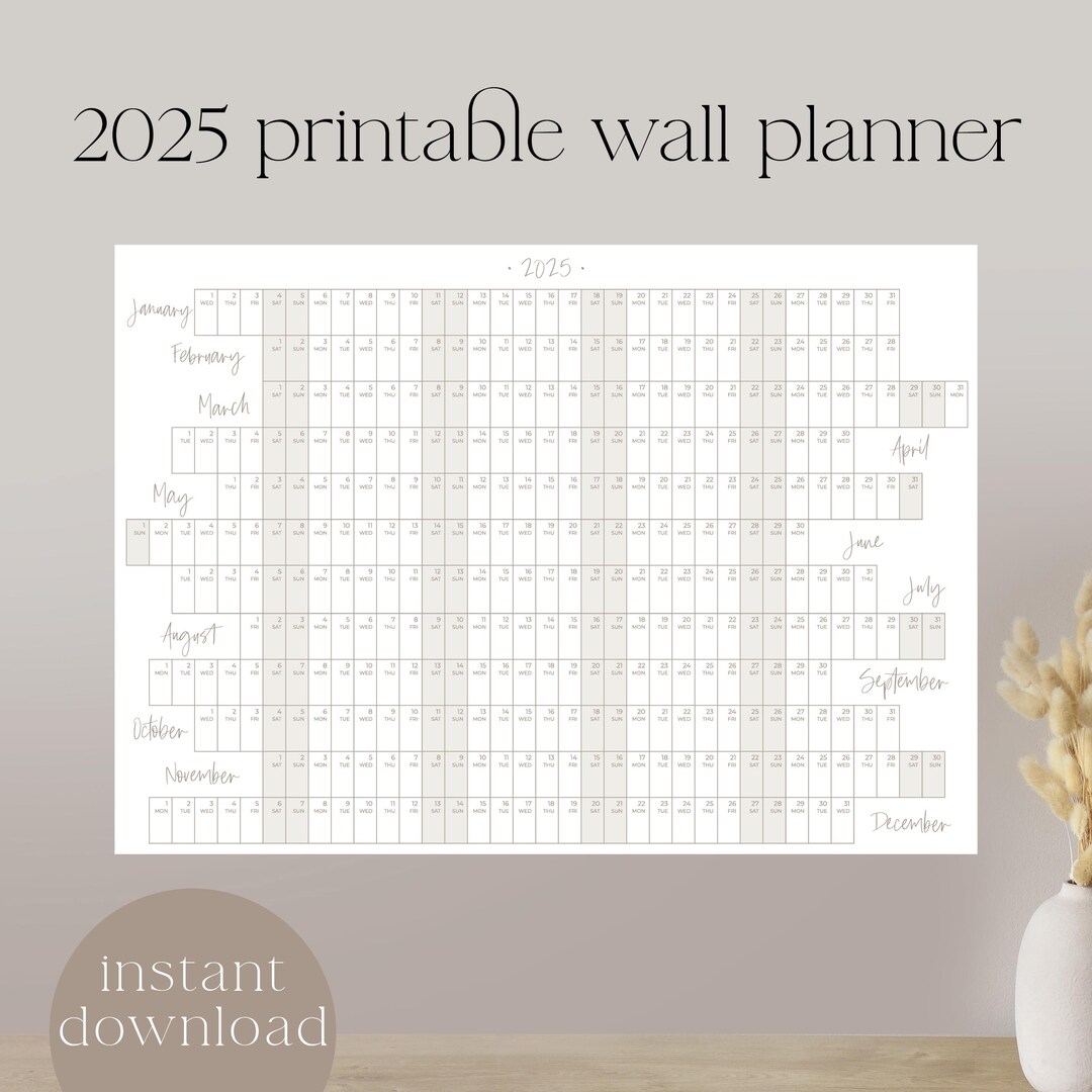 2025 Wall Planner Printable Calendar, Beige, School Calendar, Aligned ...