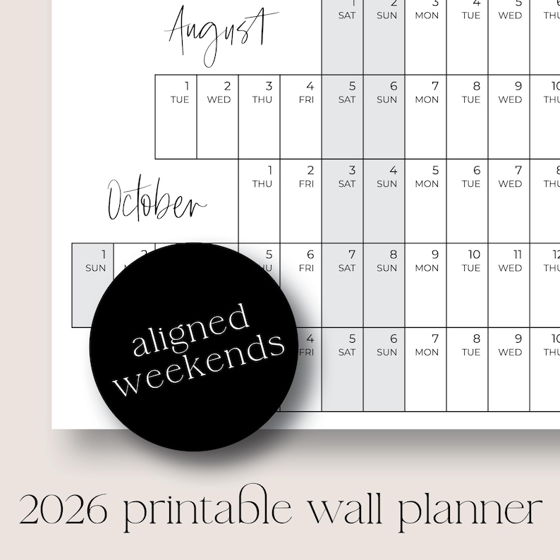 2026 Wall Planner, Printable Calendar, Family Calendar, Aligned ...