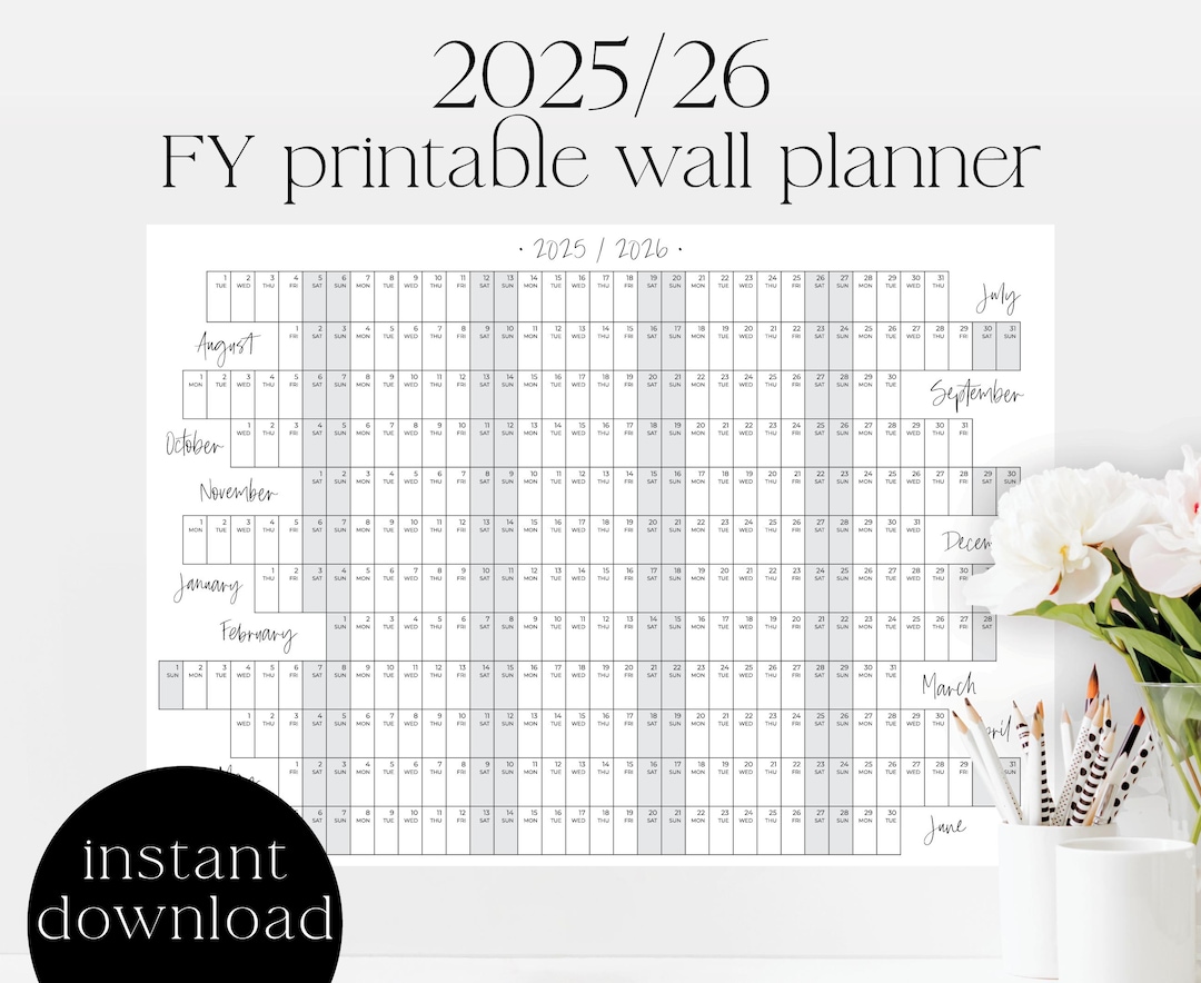2025/2026 Australia Financial Year Wall Planner: Monochrome Calendar ...