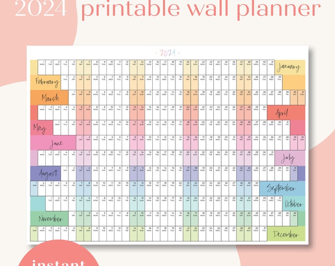 2024 School Wall Planner Printable Calendar Rainbow School Calendar ...