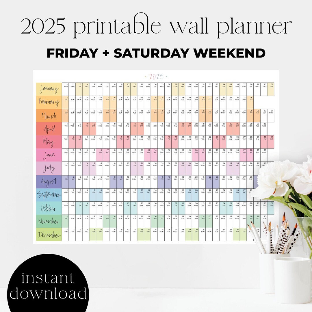 2025 Wall Planner, Printable Calendar, Rainbow, Family Calendar ...