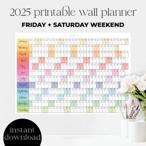 2025 Wall Planner, Printable Calendar, Rainbow, Family Calendar ...