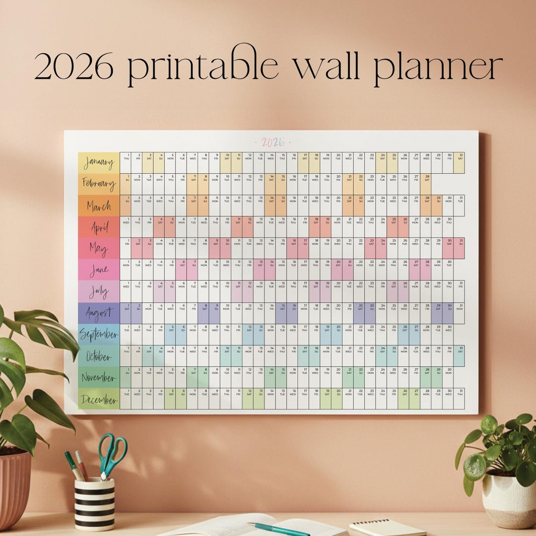 2026 Wall Planner Printable Calendar, Rainbow, School Calendar, Linear ...
