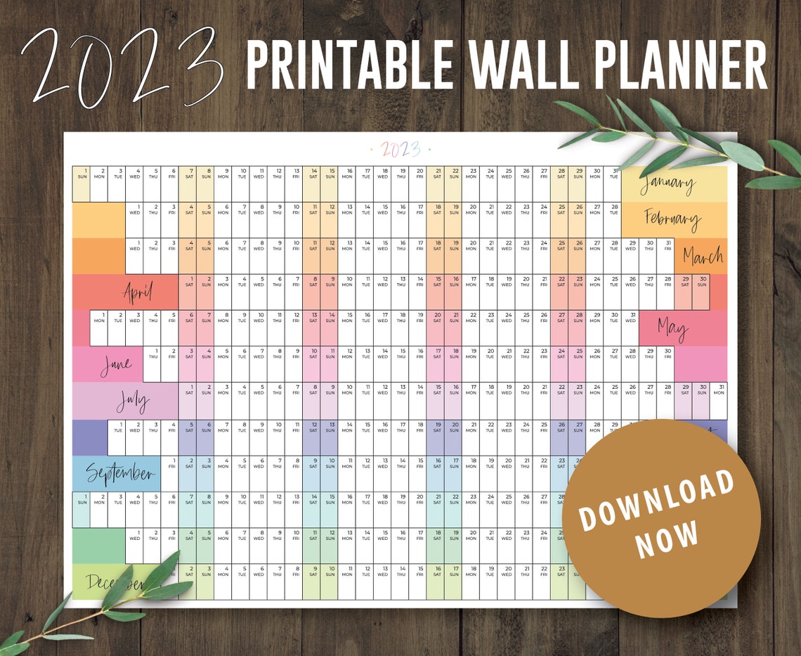 2023 Wall Planner Rainbow Printable Calendar Minimalist - Etsy