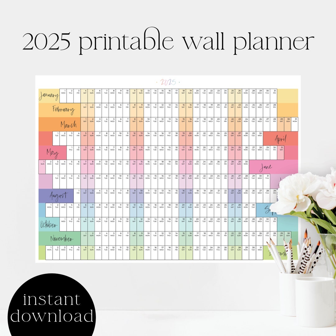 2025 Travel Wall Planner Printable Calendar, Rainbow, Travel Calendar ...