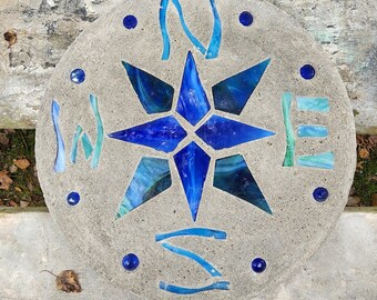 Compass Stepping Stone, 14, Solid Concrete, Stained Glass Inlay, Fun ...