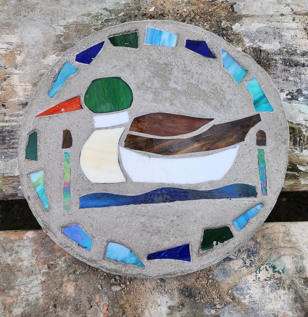 Duck Stepping Stone, 14, Solid Concrete, Stained Glass Inlay, Fun and ...