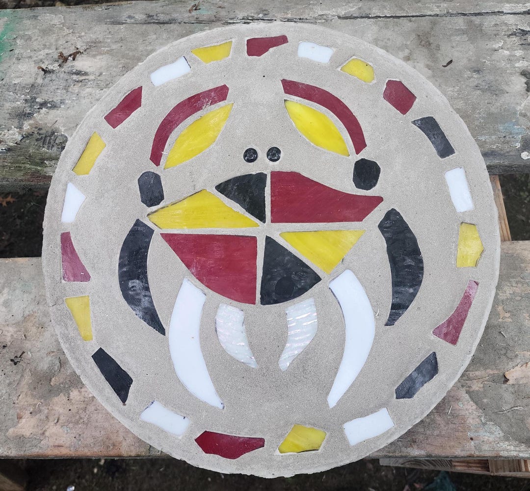 18 Maryland Crab Stone, Concrete and Hand Cut Stained Glass Inlay. in ...