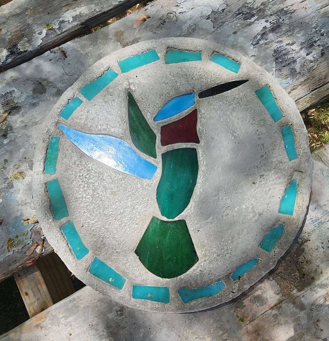 Hummingbird Stepping Stone, 14, Solid Concrete, Stained Glass Inlay ...