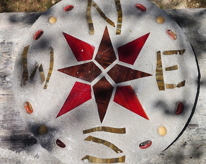 Compass Stepping Stone, 14", Solid Concrete, Stained Glass Inlay, Fun ...