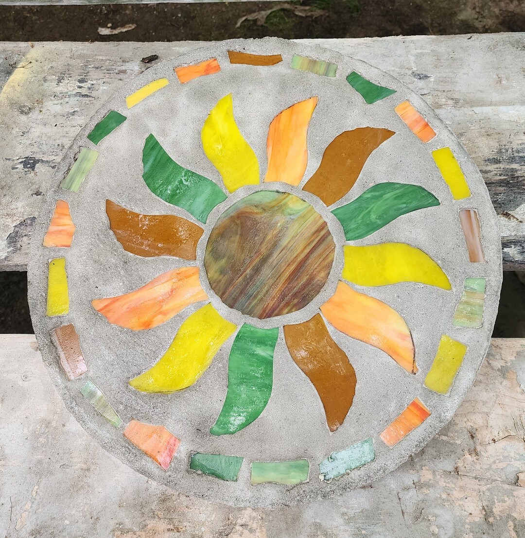 18 Stepping Stone, Concrete and Hand Cut Stained Glass Inlay. in Stock ...