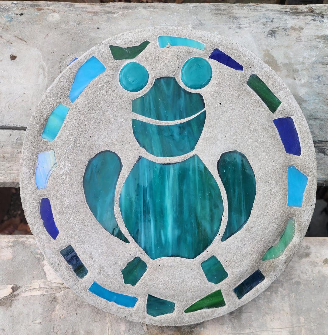 Frog Stepping Stone, 14", Solid Concrete, Stained Glass Inlay, Fun and ...