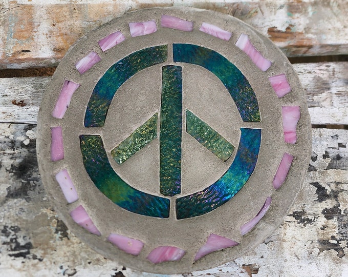 PEACE Sign Stepping Stone, 14, Solid Concrete, Stained Glass Inlay, Fun ...