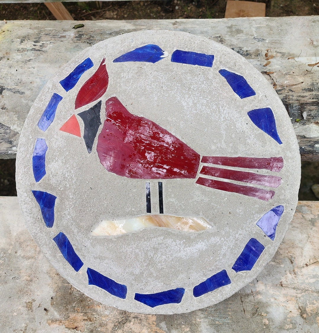 Cardinal Stepping Stone, 14, Solid Concrete, Stained Glass Inlay, Fun ...