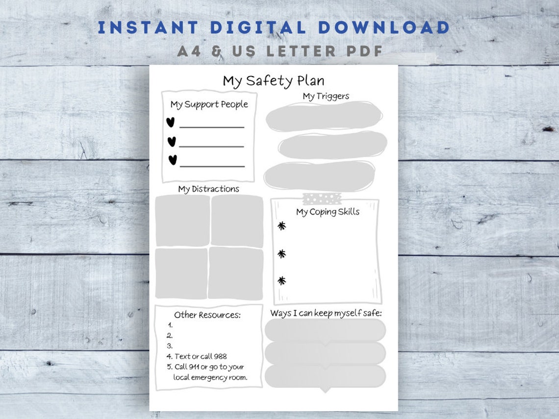 Printable Crisis Safety Plan Worksheet: Mental Health Therapy Aid (PDF ...