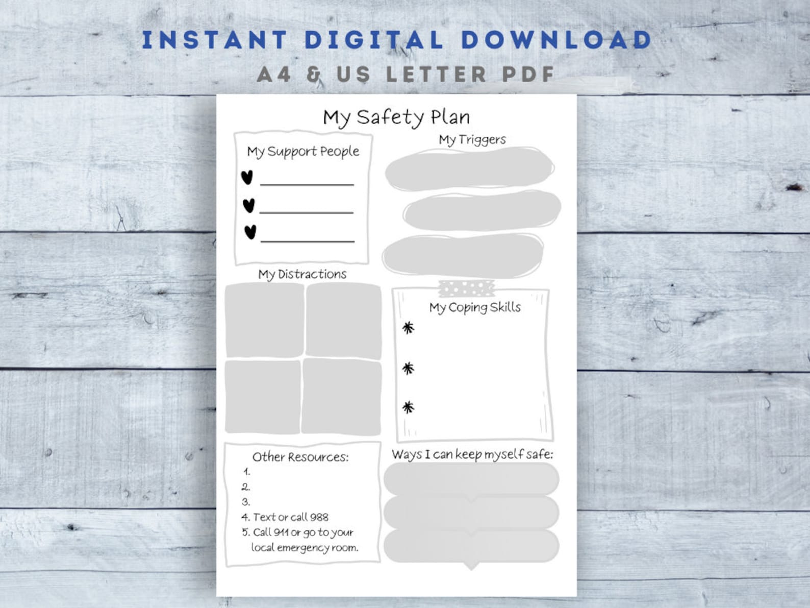 Printable Crisis Safety Plan Worksheet: Mental Health Therapy Aid (PDF ...
