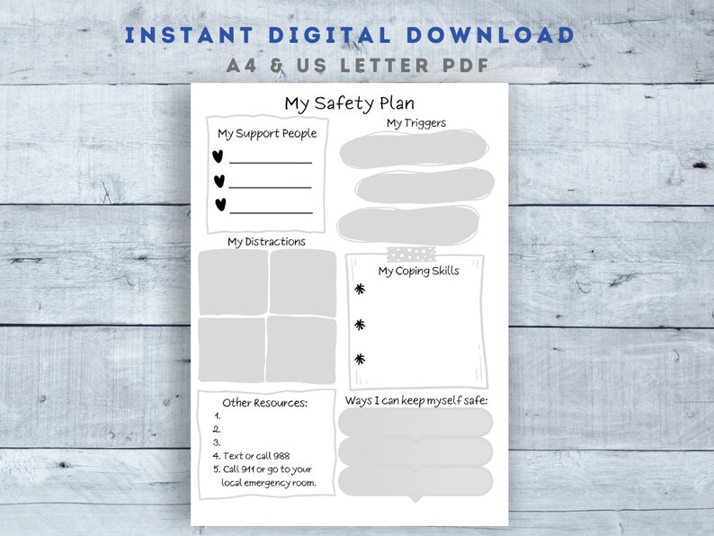 Printable Crisis Safety Plan Worksheet: Mental Health Therapy Aid (PDF ...