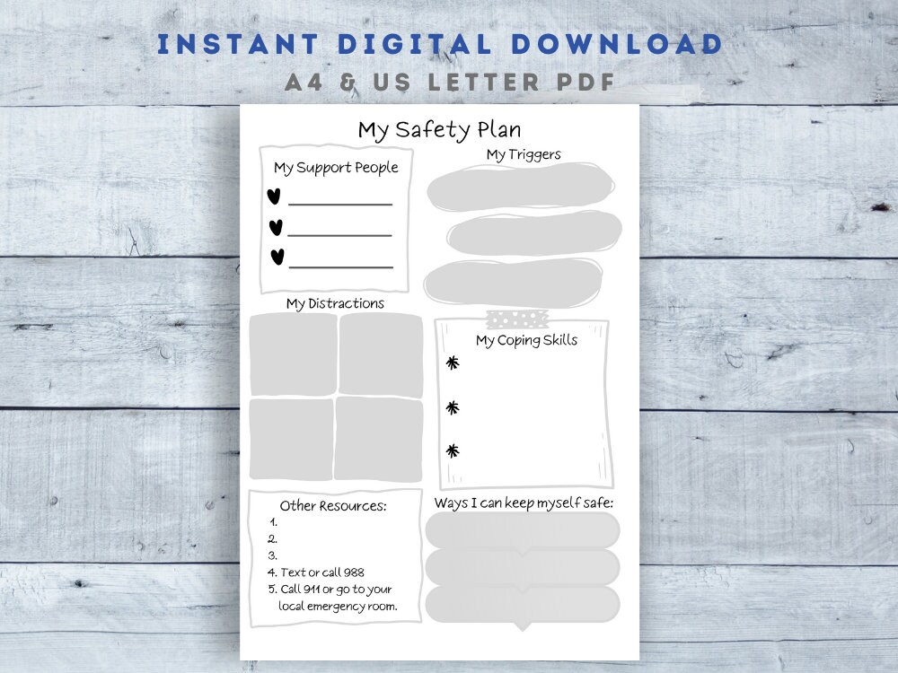 Printable Crisis Safety Plan Worksheet: Mental Health Therapy Aid (PDF ...