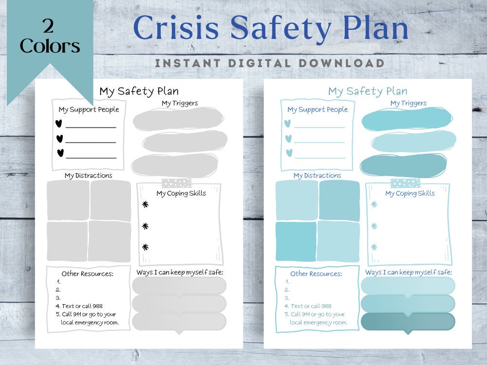 Printable Crisis Safety Plan Worksheet: Mental Health Therapy Aid (PDF ...